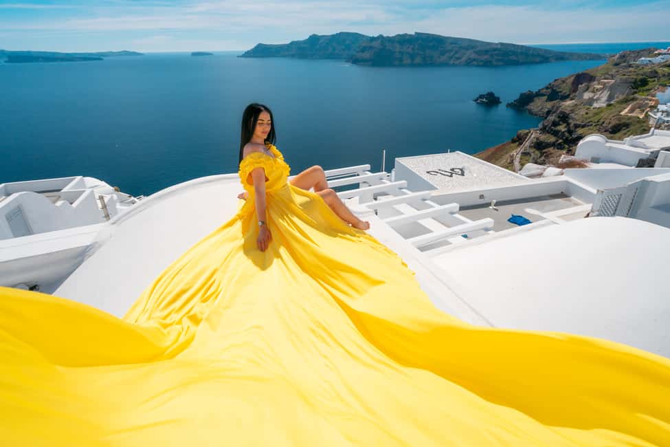 Santorini: Unique Flying Dress Photoshoot Experience | GetYourGuide