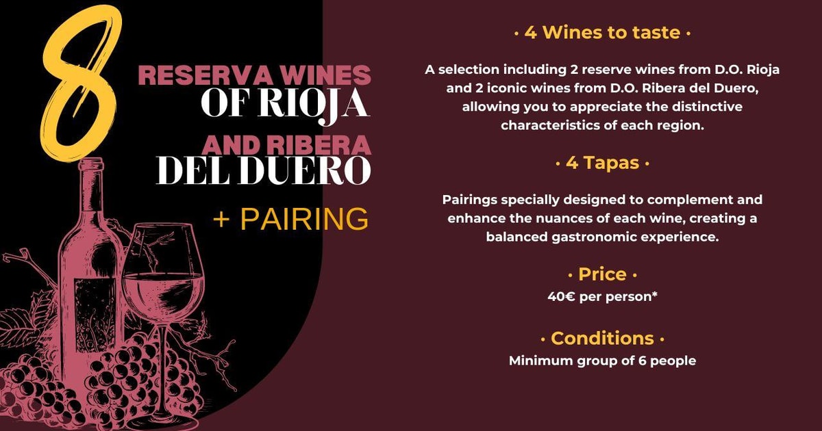 Tasting: Reserve Wines (Rioja and Ribera del Duero) +Pairing | GetYourGuide