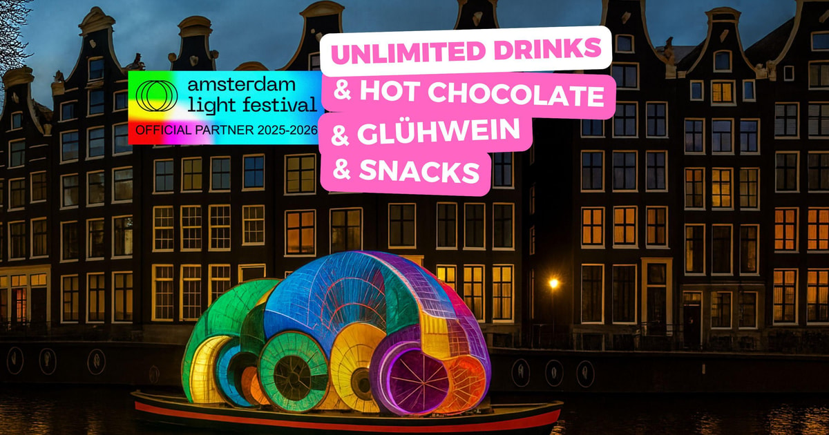 Amsterdam: Light Festival Cruise + Stroopwafel & Hot Choco | GetYourGuide