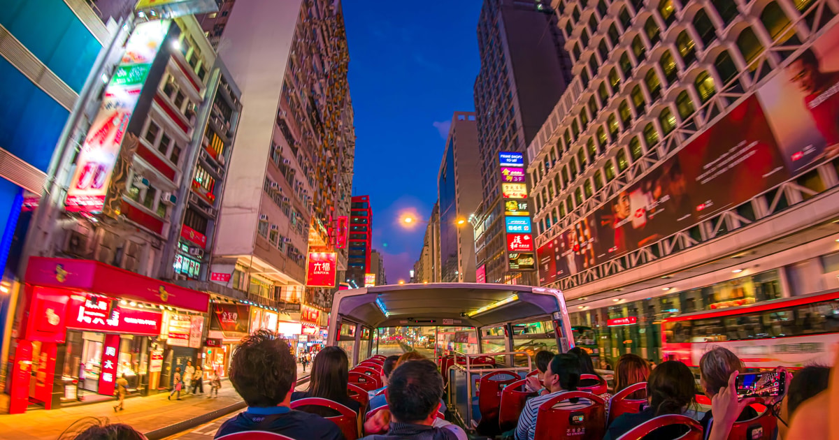 Hong Kong: Panoramic Night Tour of Kowloon by Open-top Bus | GetYourGuide
