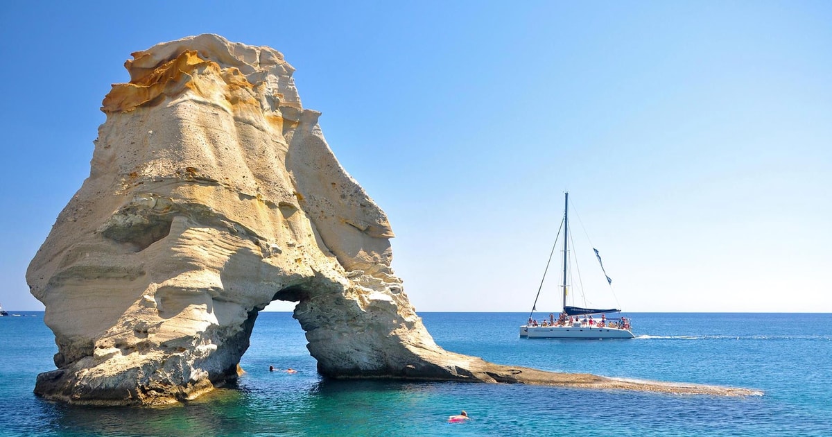 Milos: Full-Day Catamaran Cruise to Poliegos and Kleftiko | GetYourGuide