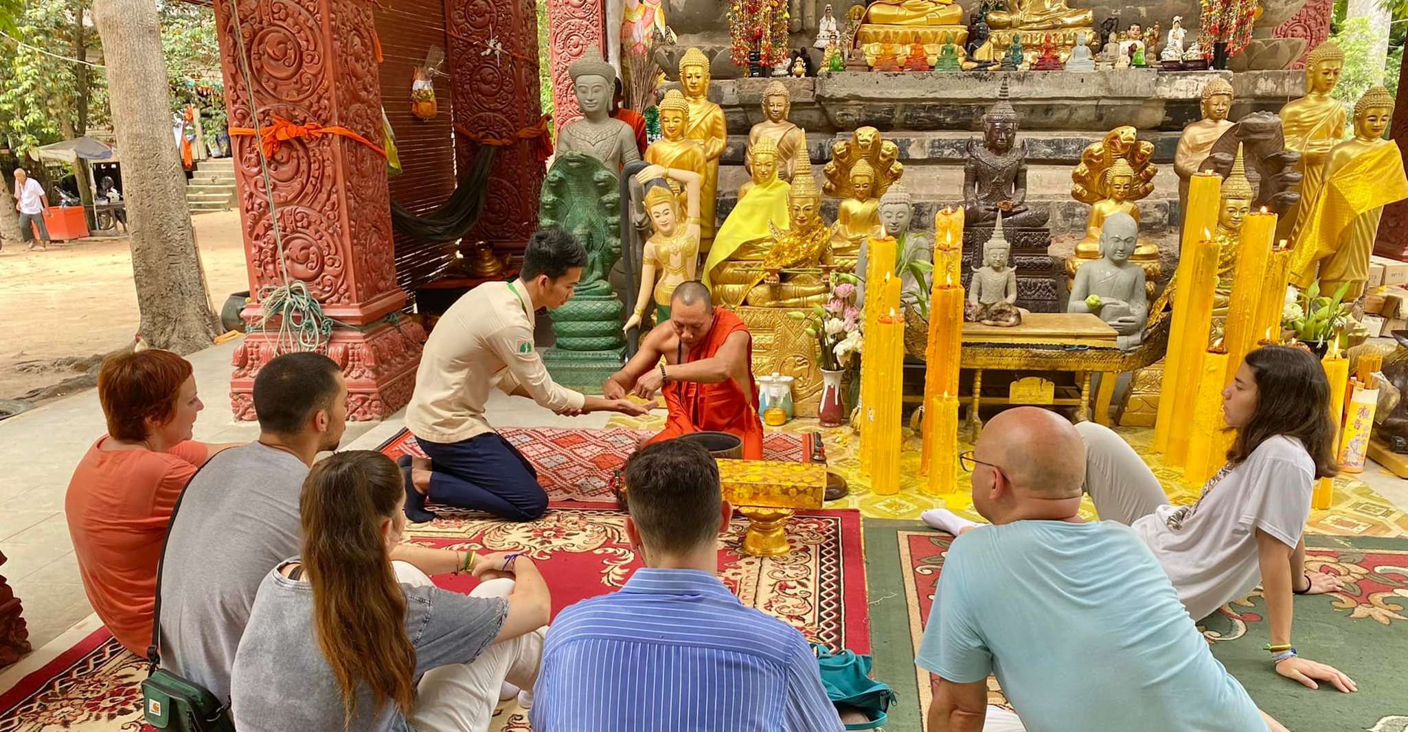 Siem Reap, Buddhist Monastery with Monks Water Blessing, Siem Reap ...