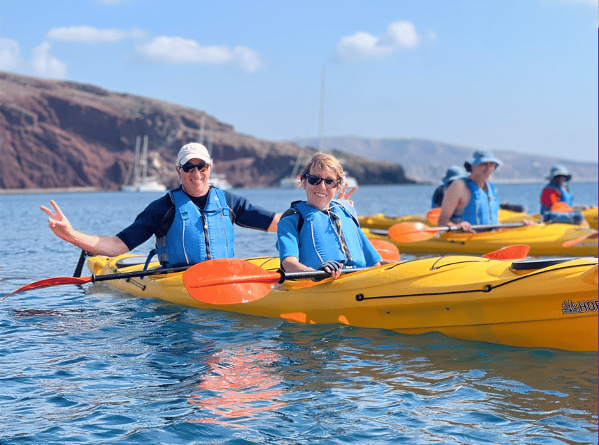 Santorini: Sea Caves Kayak Trip with Snorkeling and Picnic | GetYourGuide