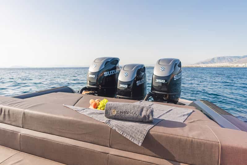 Mykonos Private full day cruise with a Rafnar 1200 T-Top | GetYourGuide