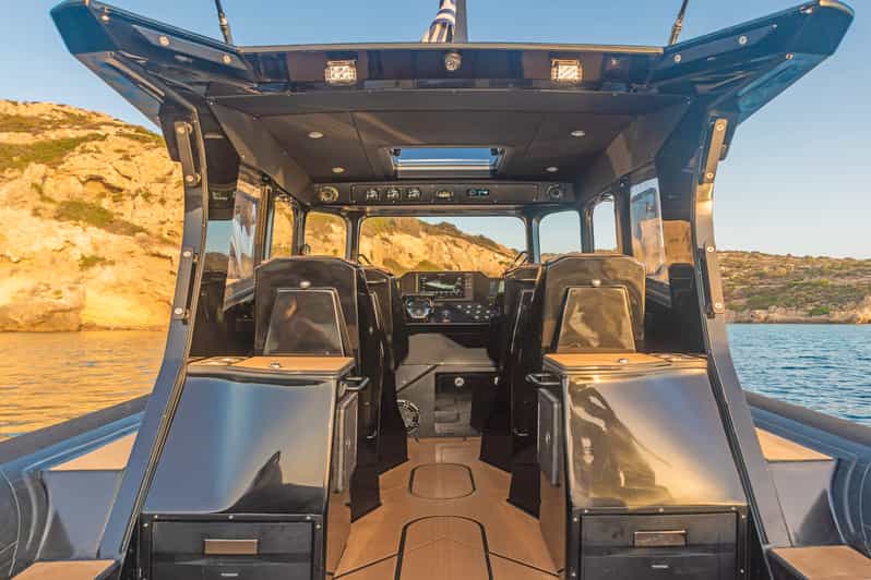 Mykonos Private full day cruise with a Rafnar 1200 T-Top | GetYourGuide