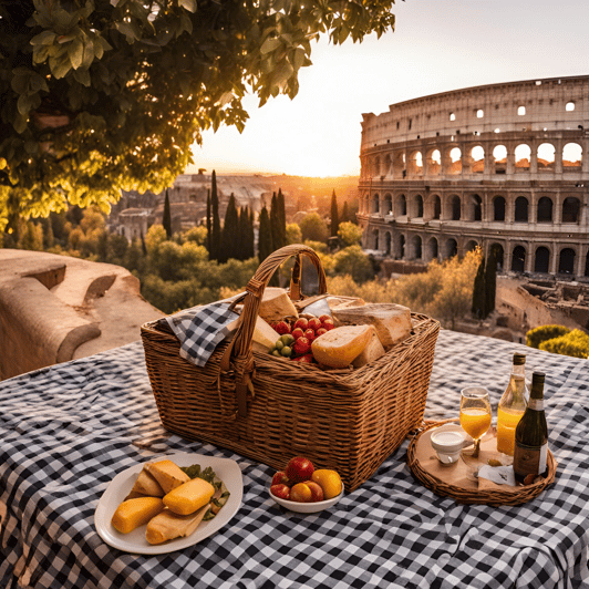 Roma: Picnic gastronómico en una terraza ajardinada con vistas a la ...