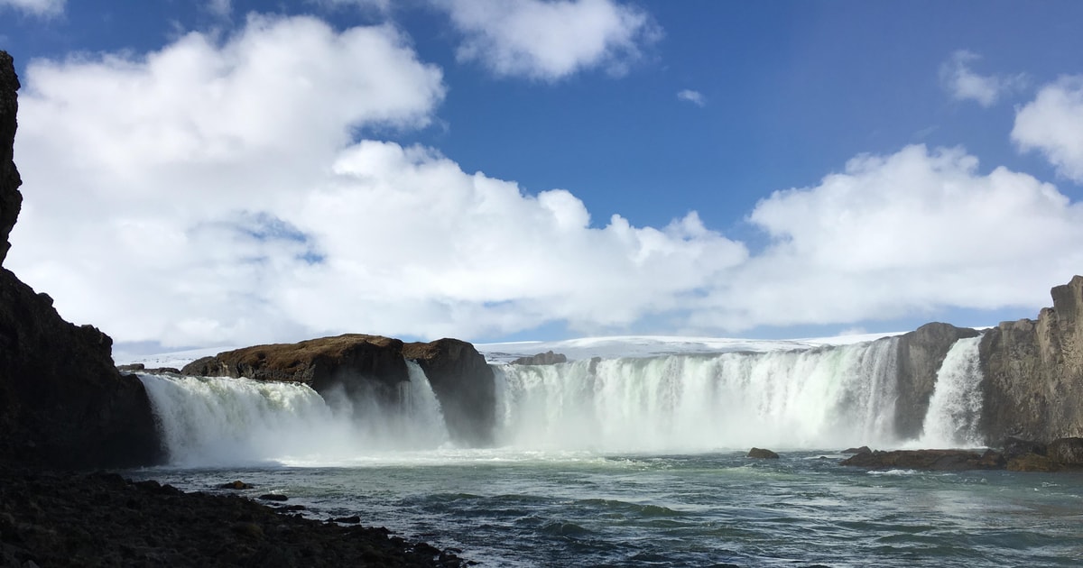 Lake Myvatn and Godafoss waterfall from the harbor in Akureyri ...