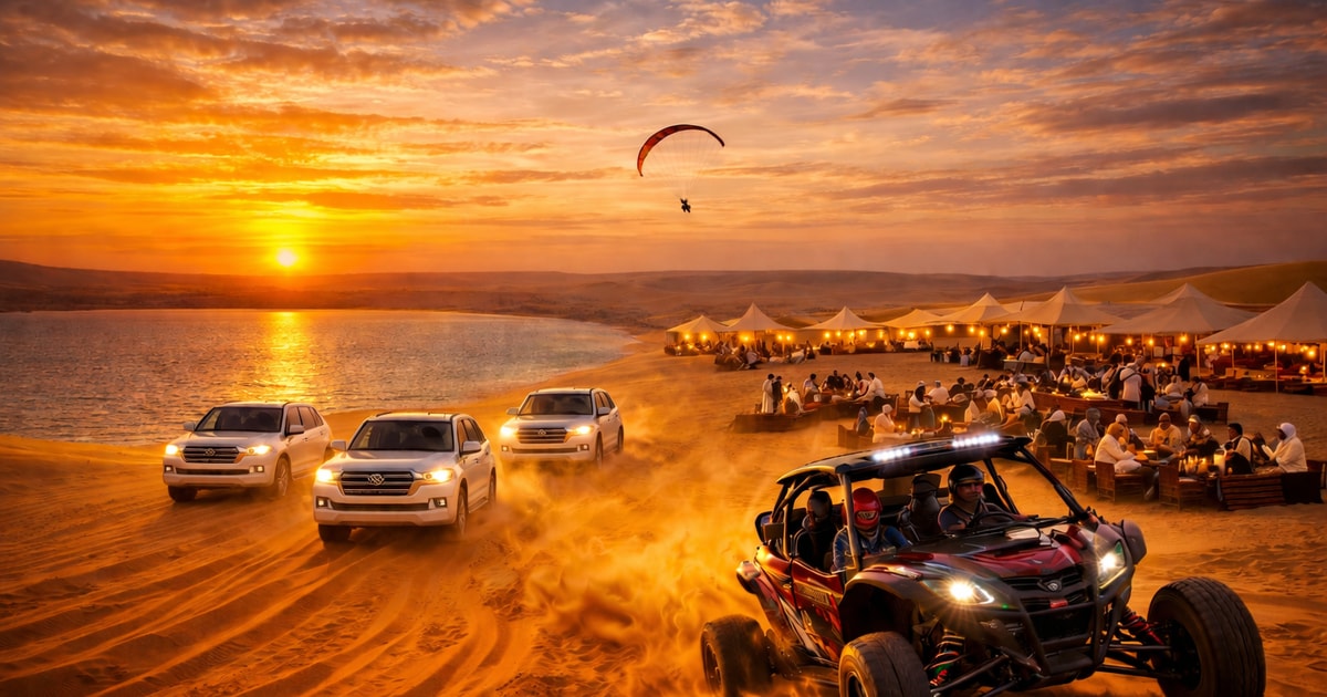 Doha Desert Safari: Sunset Dune Bashing Camp Access & Dinner | GetYourGuide