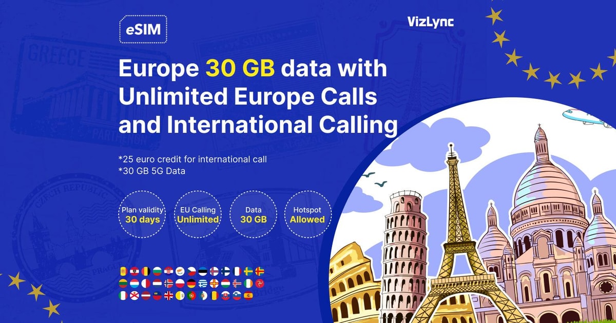 European eSIM Plan | 30GB Data and Unlimited Local EU Calls | GetYourGuide