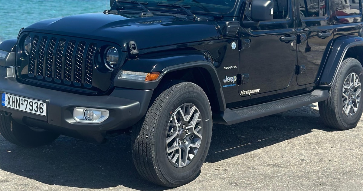Lej eksklusiv Jeep Wrangler 4x4e i Naxos | GetYourGuide