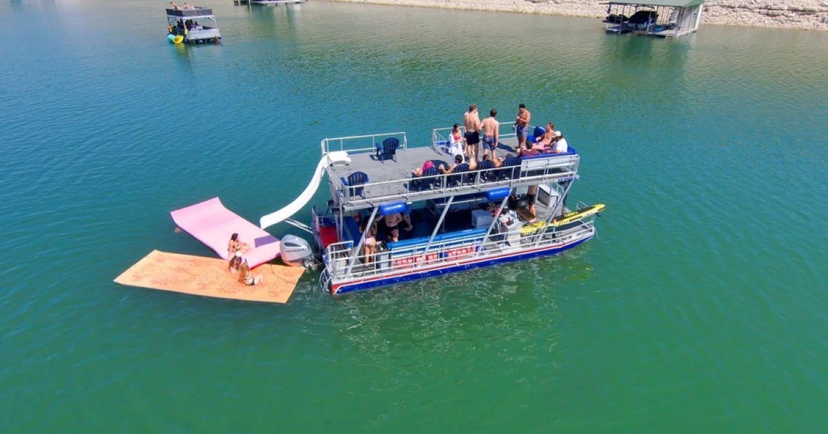 Lake Travis: 34ft Double Decker Party Barge Pontoon Rental | GetYourGuide